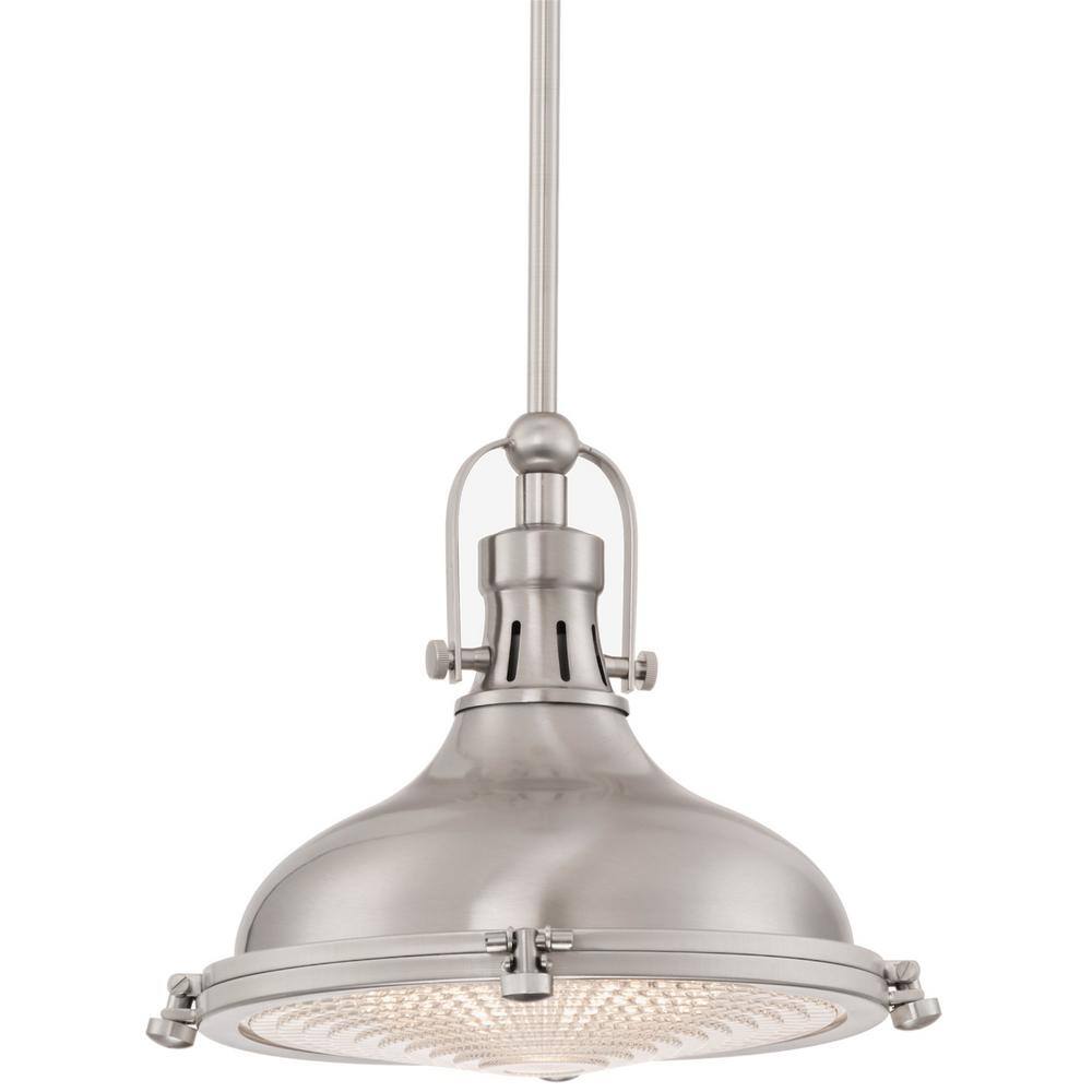 Kira Home Beacon 60-Watt 1-Light Brushed Nickel Transitional Pendant Light with Brushed Nickel ...