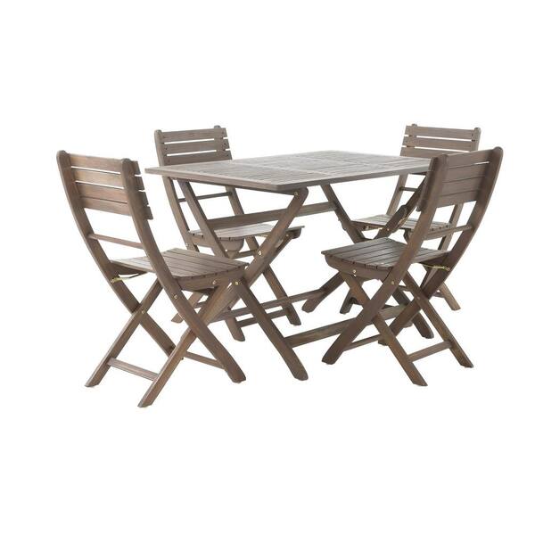 5-Piece Gray Acacia Wood Portable Folding Tray and Chair Set ZN-2337 ...