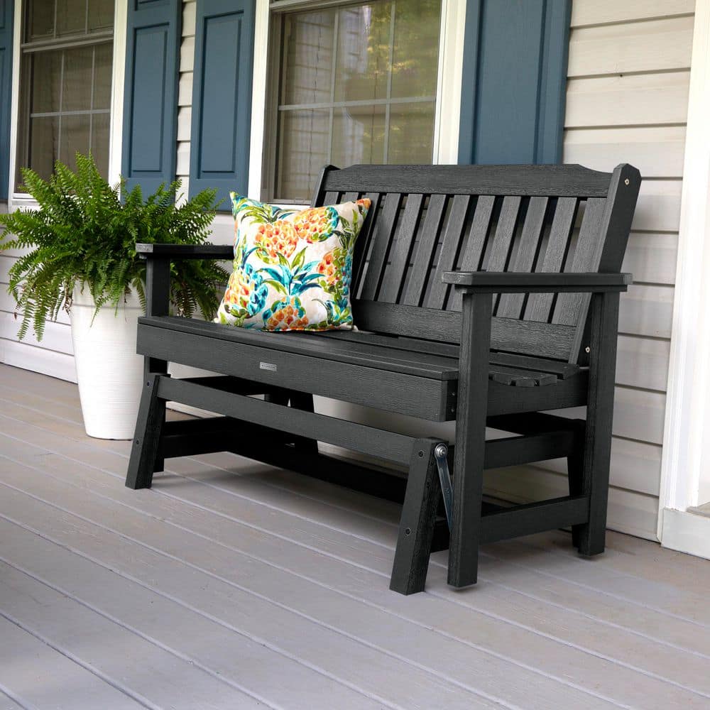Highwood Lehigh 48 in. 2-Person Black Recyled Plastic Outdoor Glider AD ...