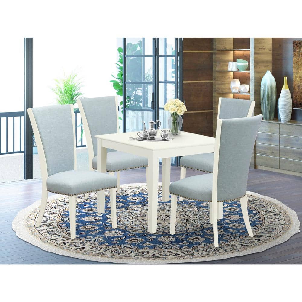 East West Furniture 5-Piece Linen White Finish Solid Wood Top - Square Dining Room Set - Seats-4 ...