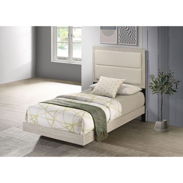 Coaster Trenton Rustic Cream Wood Twin Panel Bed with Cream Boucle ...