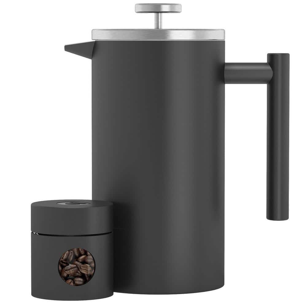 PRIMEPLUS 34 oz. Gray Double Wall Stainless Steel French Press Coffee ...