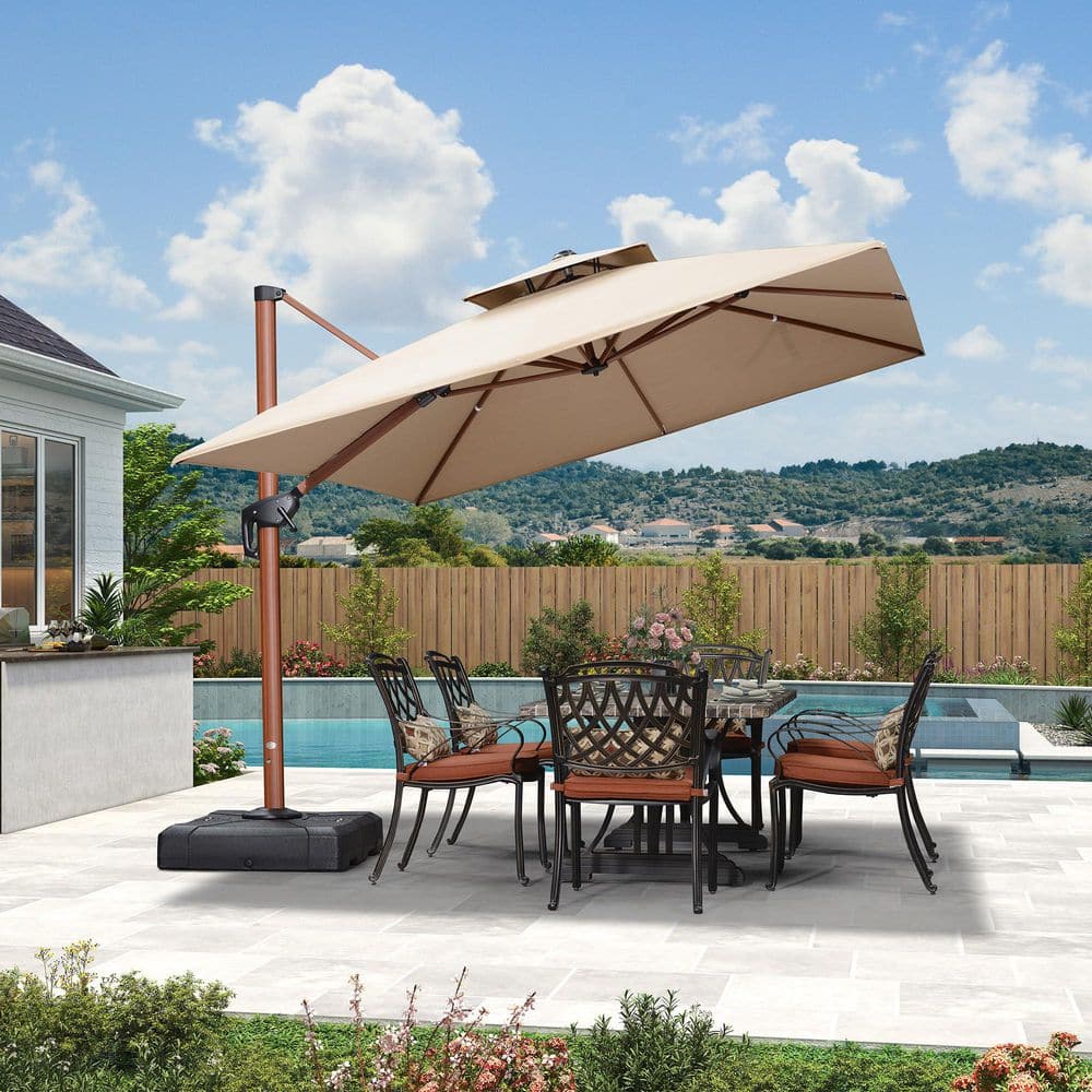 PURPLE LEAF 9 ft. x 12 ft. Sunbrella All-Aluminum 360° Rotation Wood ...