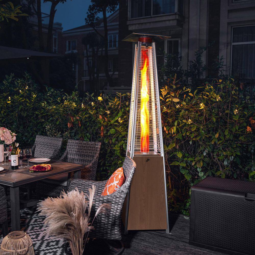 Nuu Garden 48,000 BTU Stainless Steel Wood-Grain Finish Pyramid Propane ...