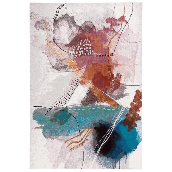 SAFAVIEH Aria 3 ft. x 5 ft. Ivory/Red Stamped Abstract Area Rug ARA193Q ...