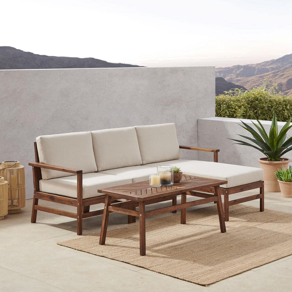Walker Edison Furniture Company Dark Brown 4-Piece Acacia Modern Patio ...