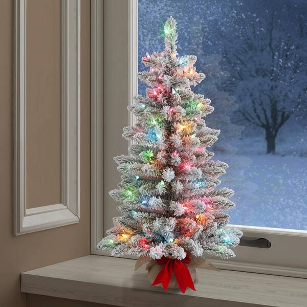 Puleo International 3 ft. Prelit Flocked Fraser Fir Artificial Christmas Tree FFSLF ST30M07 The Home Depot