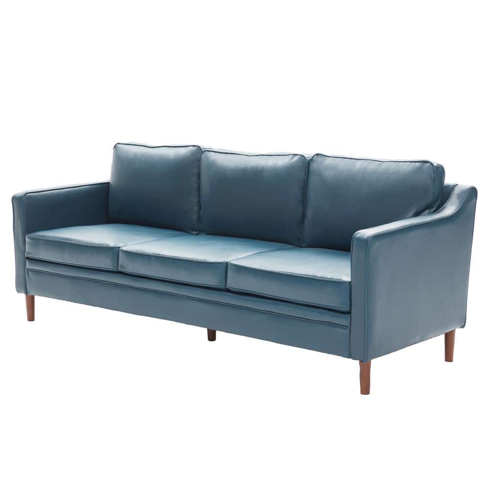 ARTFUL LIVING DESIGN Carlos 80.31 in. Blue 3 Seater Leather Sofa with ...