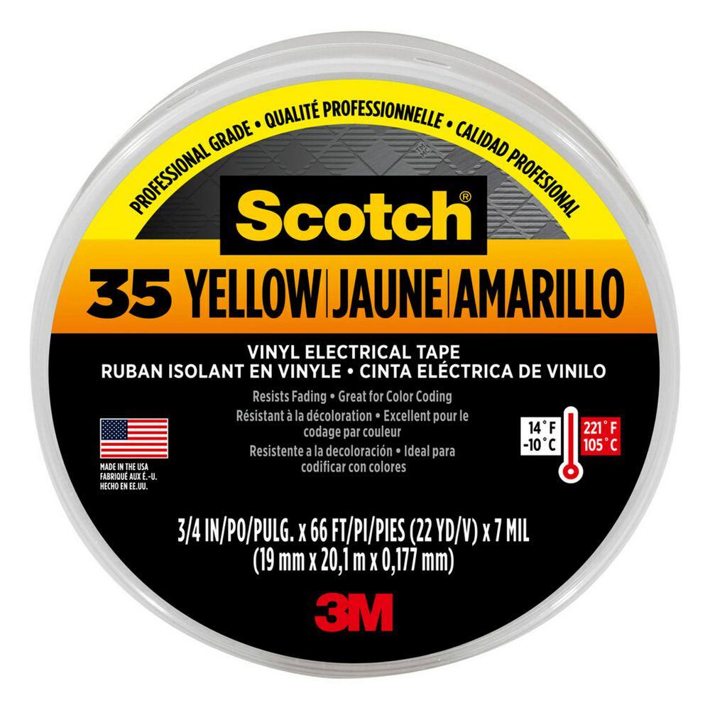 3M Scotch 3/4 in. x 66 ft. x 0.007 in. #35 Electrical Tape, Yellow ...