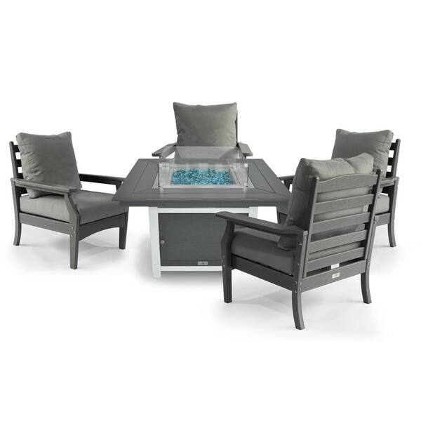LuXeo Park City 42 in. Two-Tone Gray Square Top HDPE Fire Pit, 5-Piece ...