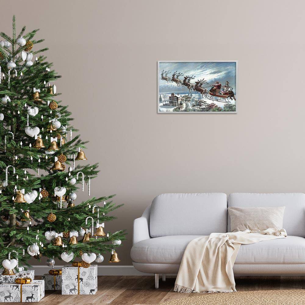 Stupell Industries Santa's Sleigh Over Town by Arlington Prints Gray ...