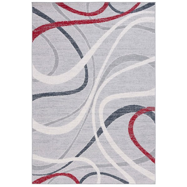 SAFAVIEH Odyssey 9 ft. x 12 ft. Gray/Red Ivory Abstract Swirls Area Rug ...