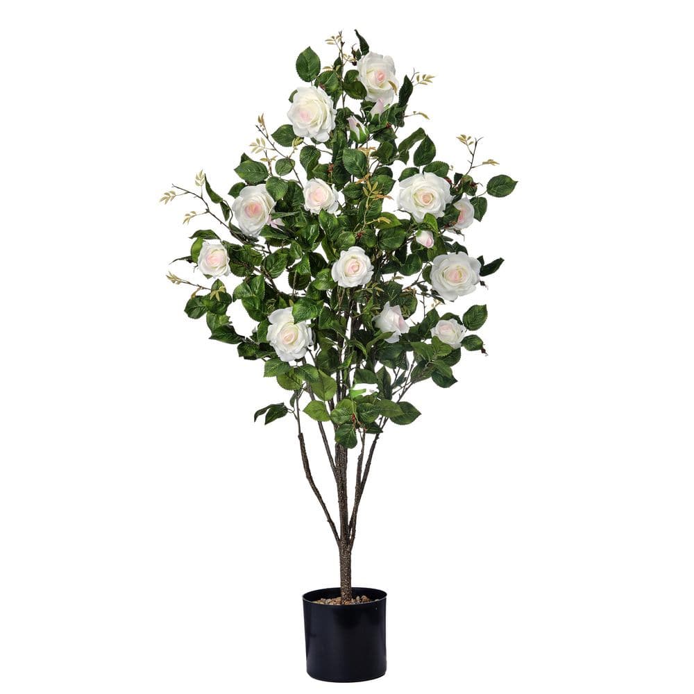 Regency International 48 in White Artificial Rose Plant in Black Pot ...