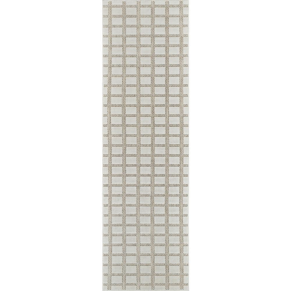 Rug Branch Maise Beige Cream 2 ft. x 8 ft. Modern Checkered Indoor ...