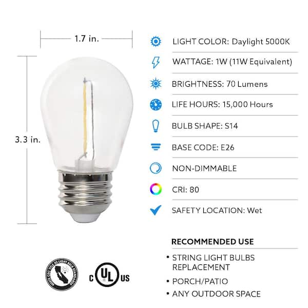 Feit Electric 11 Watt Equivalent S14 String Light LED Light Bulb 5000K Daylight 4 Pack