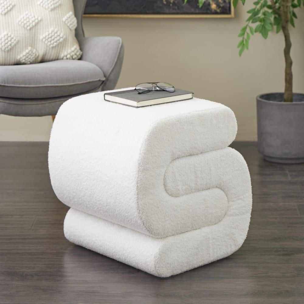 Litton Lane 19 in. White Polyester S-Shaped Ottoman with Connected ...