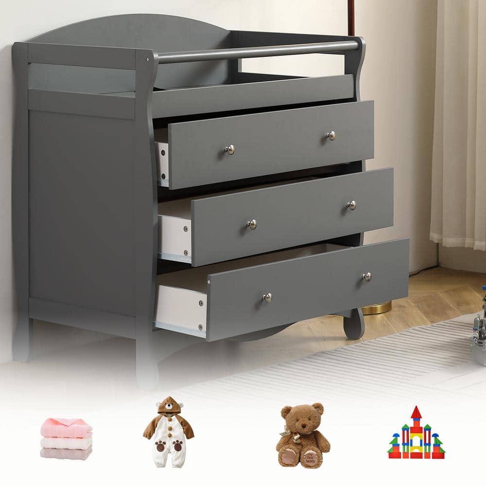 Winado Gray Wood Changing Table with Drawers 541076759466 - The Home Depot