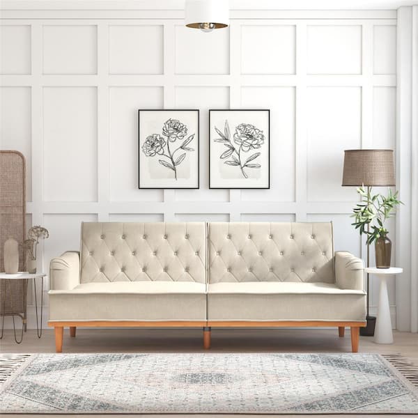 Mr. Kate Stella Vintage Convertible Tan Linen Sofa Bed Futon 2390479MK The Home Depot