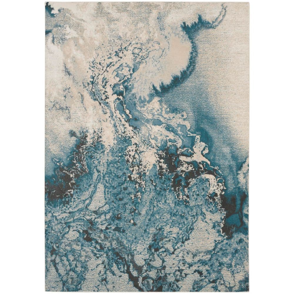 Nourison Maxell Ivory/Teal 6 ft. x 9 ft. Abstract Contemporary Area Rug ...
