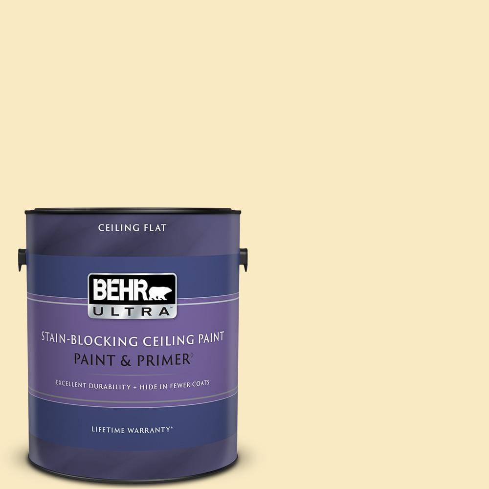 BEHR ULTRA 1 gal. #340A-2 Rich Cream Ceiling Flat Interior Paint with ...