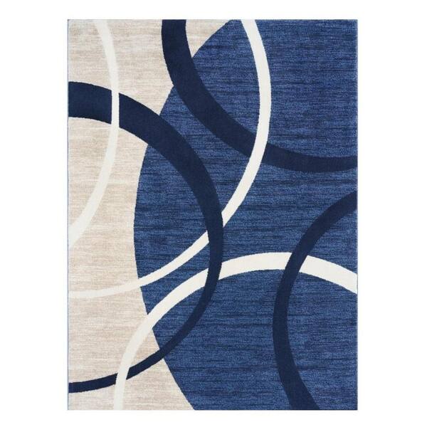 Victoria Collection Blue 4x5 Modern Abstract Geometric Stain Resist ...