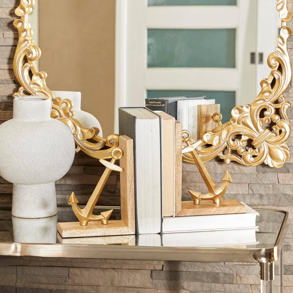 Litton Lane Gold Aluminum Anchor Bookends (Set of 2) 042881 - The Home ...