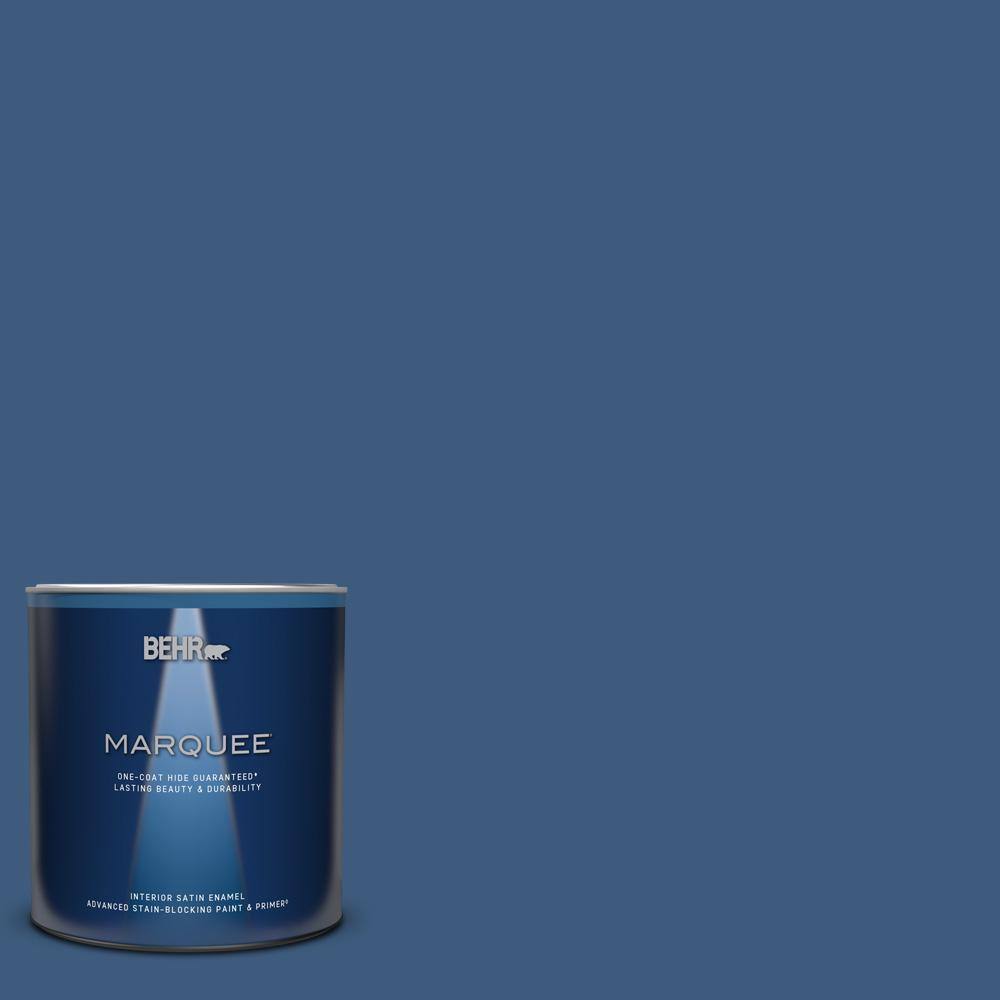 BEHR MARQUEE 1 qt. #M520-7 Admiral Blue One-Coat Hide Satin Enamel ...