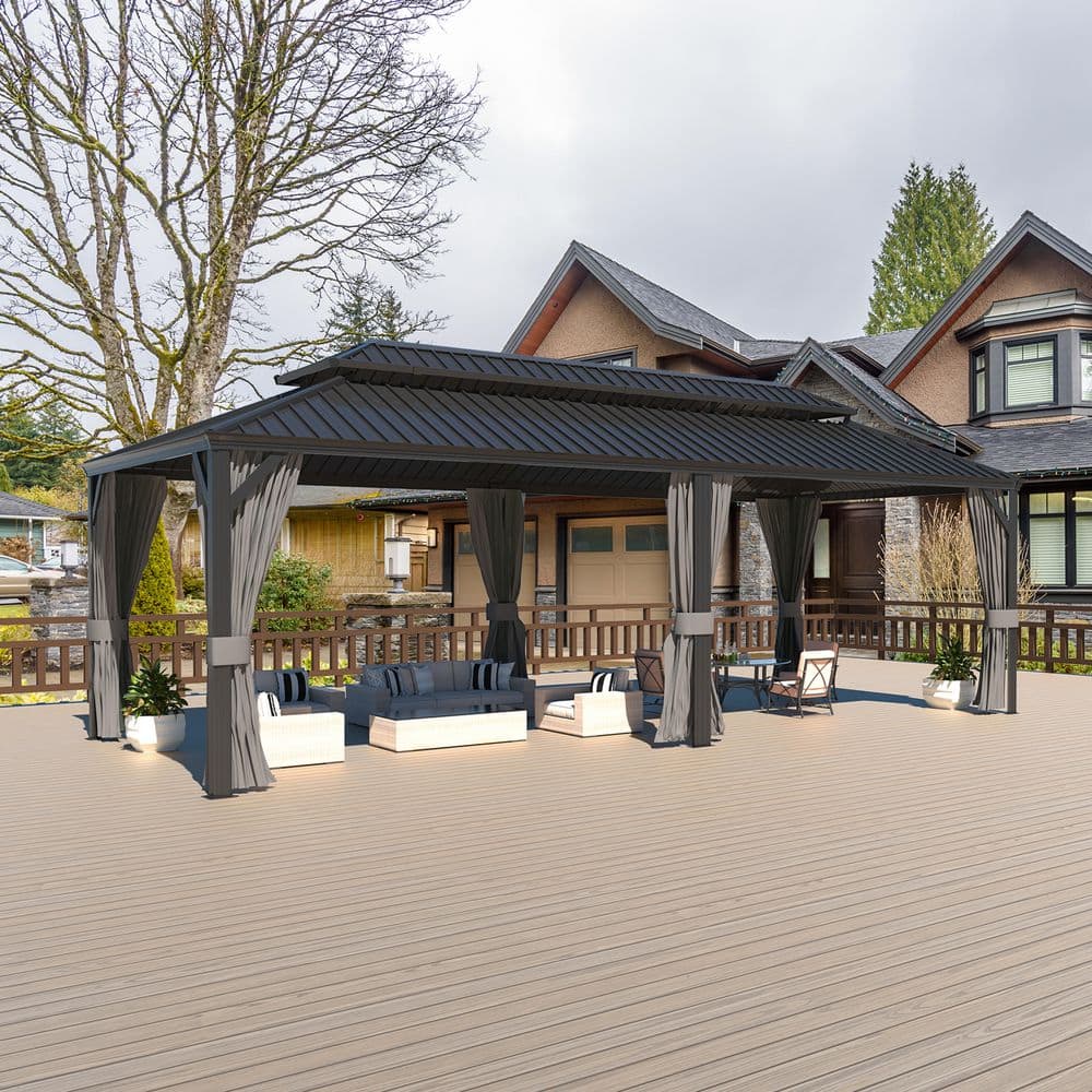 VEIKOUS 24 ft. W x 12 ft. D Aluminum Double Hardtop Gazebo with ...