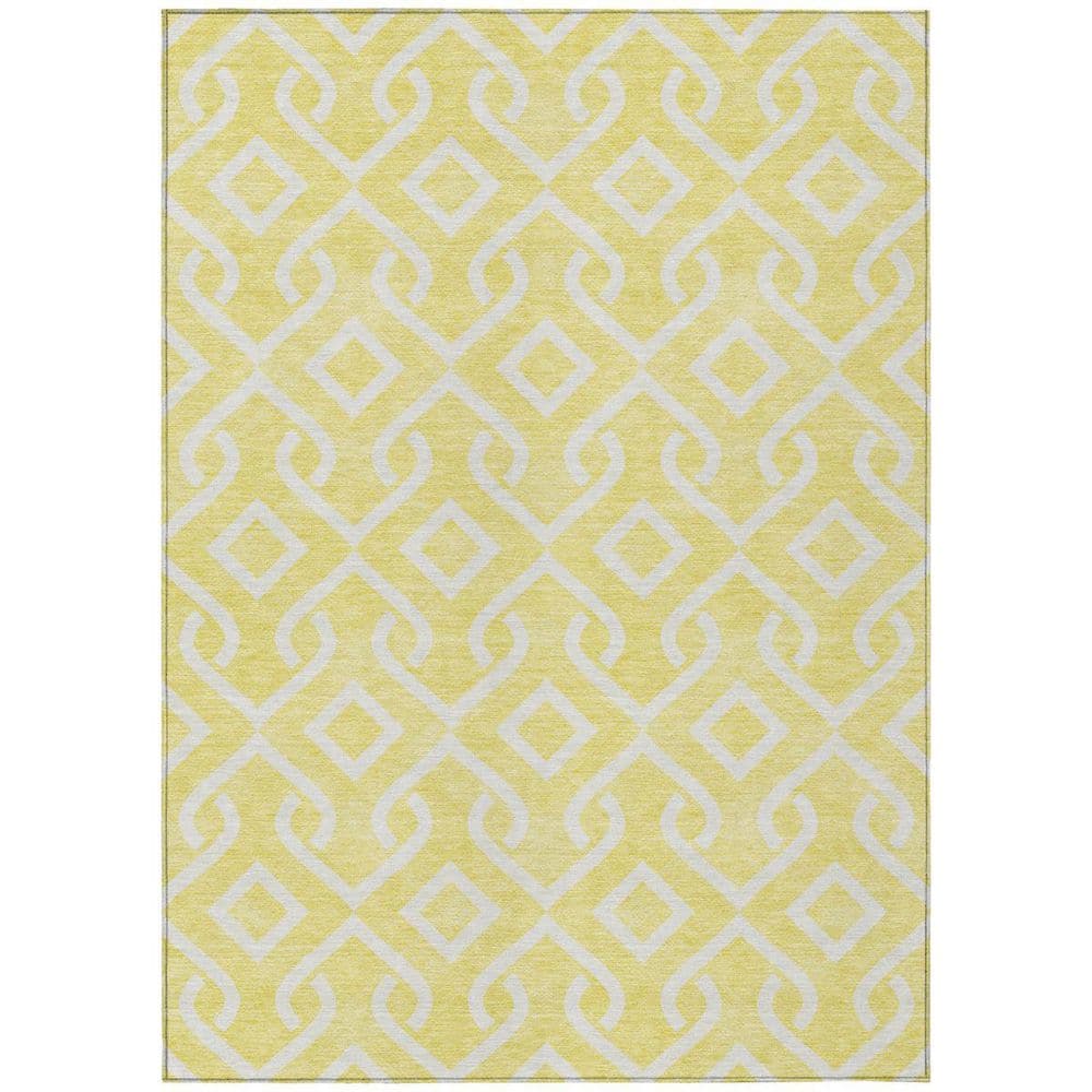 HomeRoots Yellow, Ivory 8 ft. x 10 ft. Woven Geometric Polyester ...