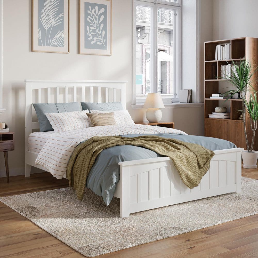 AFI Becket White Solid Wood Frame Full Low Profile Platform Bed with ...
