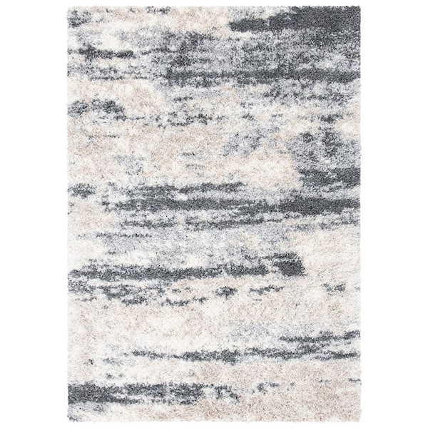 SAFAVIEH Fontana Shag 4 ft. x 6 ft. Gray/Ivory Distressed Area Rug ...