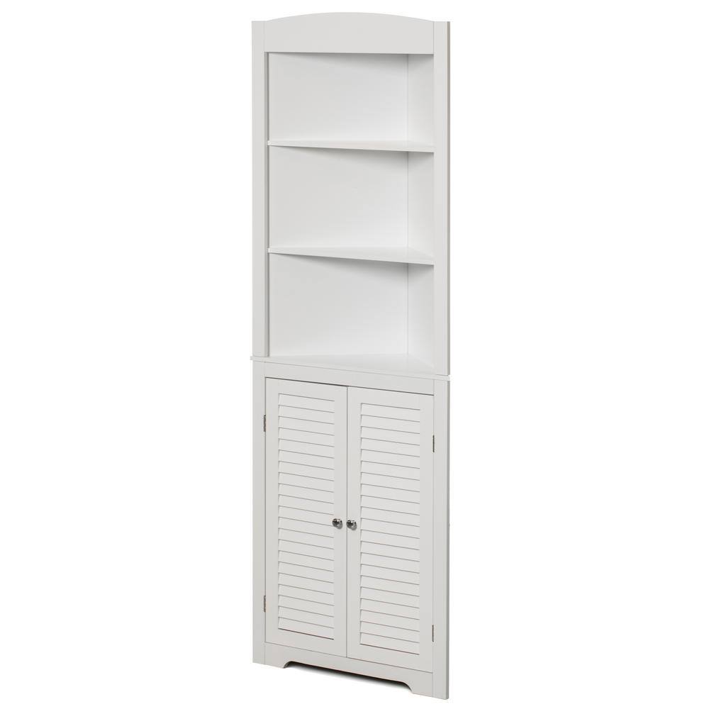 Basicwise White Standing Storage Corner Cabinet Organizer with 3 Open ...