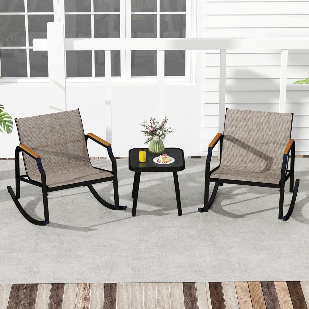 Costway 3-Piece Metal Rocking Bistro Set Patio Conversation Set with ...