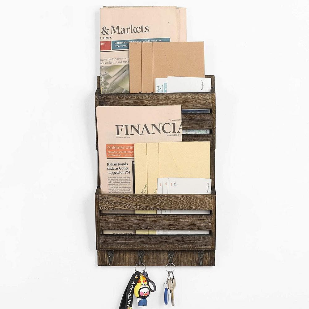 Oumilen Brown Rustic Mail Key Holder for Wall with 2-Slot Mail 4-Key ...