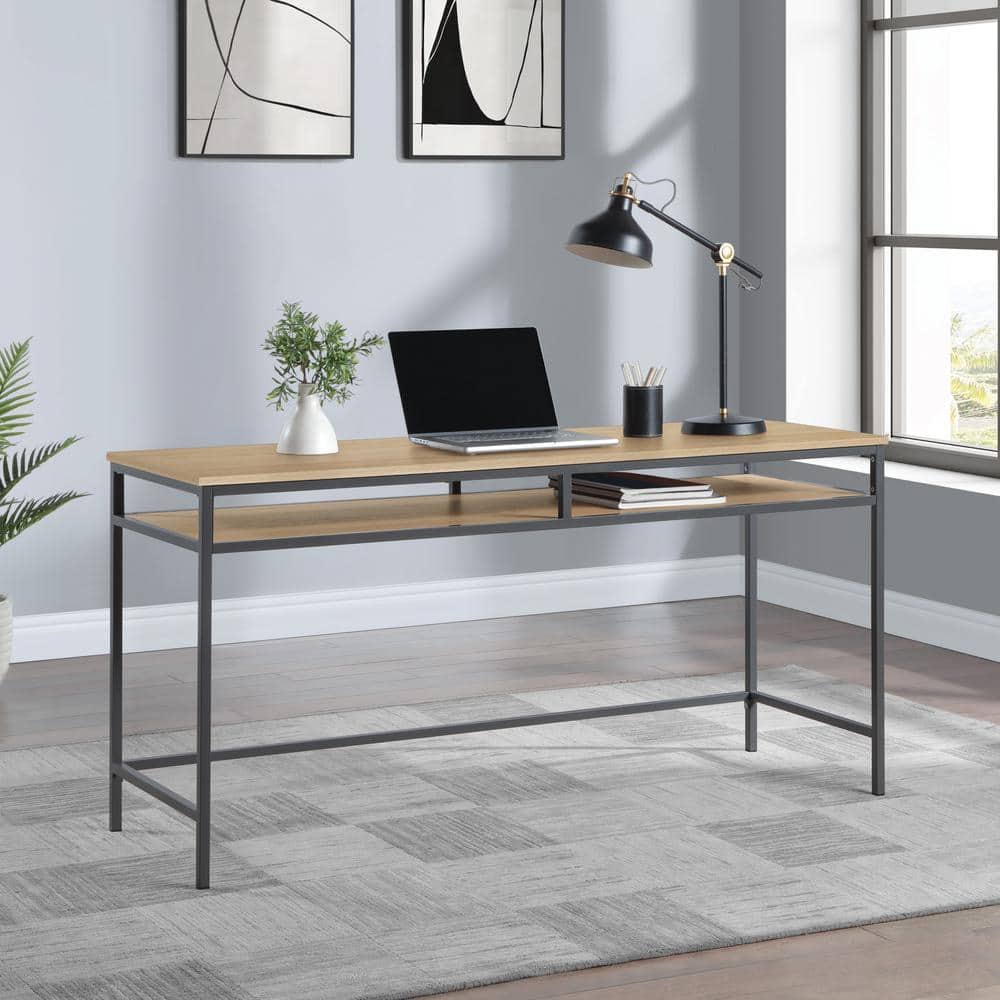 OSP Home Furnishings 59.50 in. L-Shaped Grey/Brown Computer Desk with ...