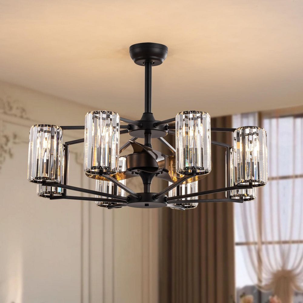 Pacific Core 36 in 8-Light Black Crystal Chandelier Ceiling Fan(no ...