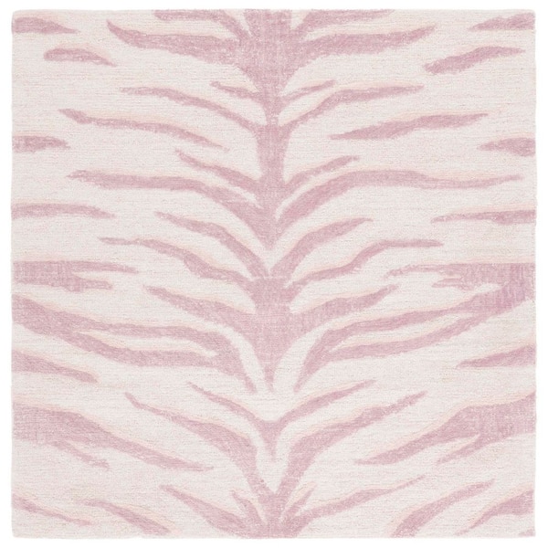 SAFAVIEH Ebony 6 ft. x 6 ft. Pink/Ivory Zebra Striped Square Area Rug ...