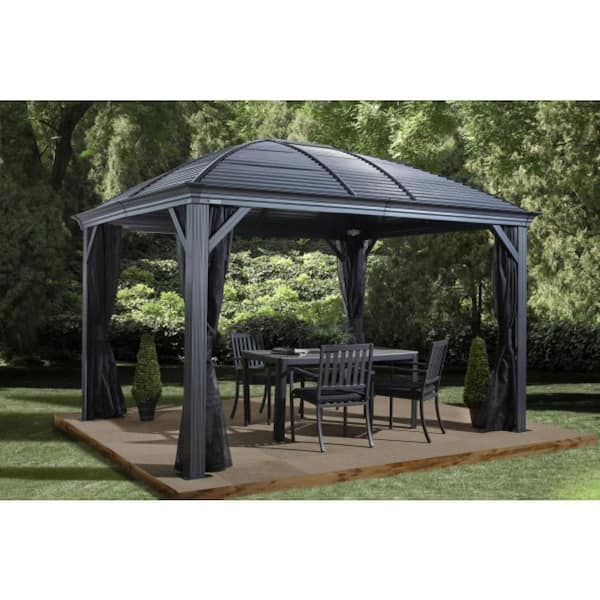 Sojag Genova Hardtop Gazebo With Netting 16-ft X 12-ft Brown ...
