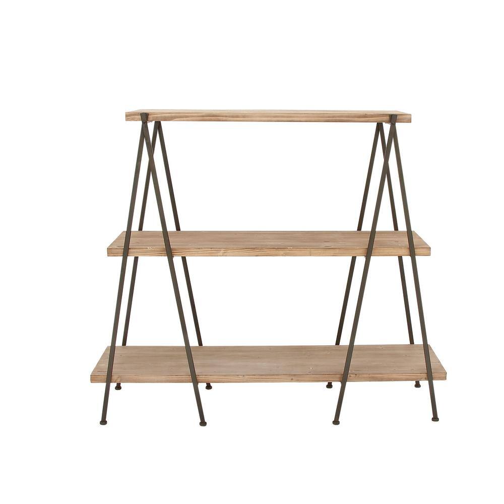 Litton Lane 51 in. Brown Wood Industrial 3 Shelf Shelving Unit 42588 ...