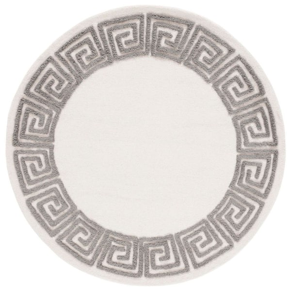 SAFAVIEH Metro 6 ft. x 6 ft. Ivory/Gray Meander Border Round Area Rug ...