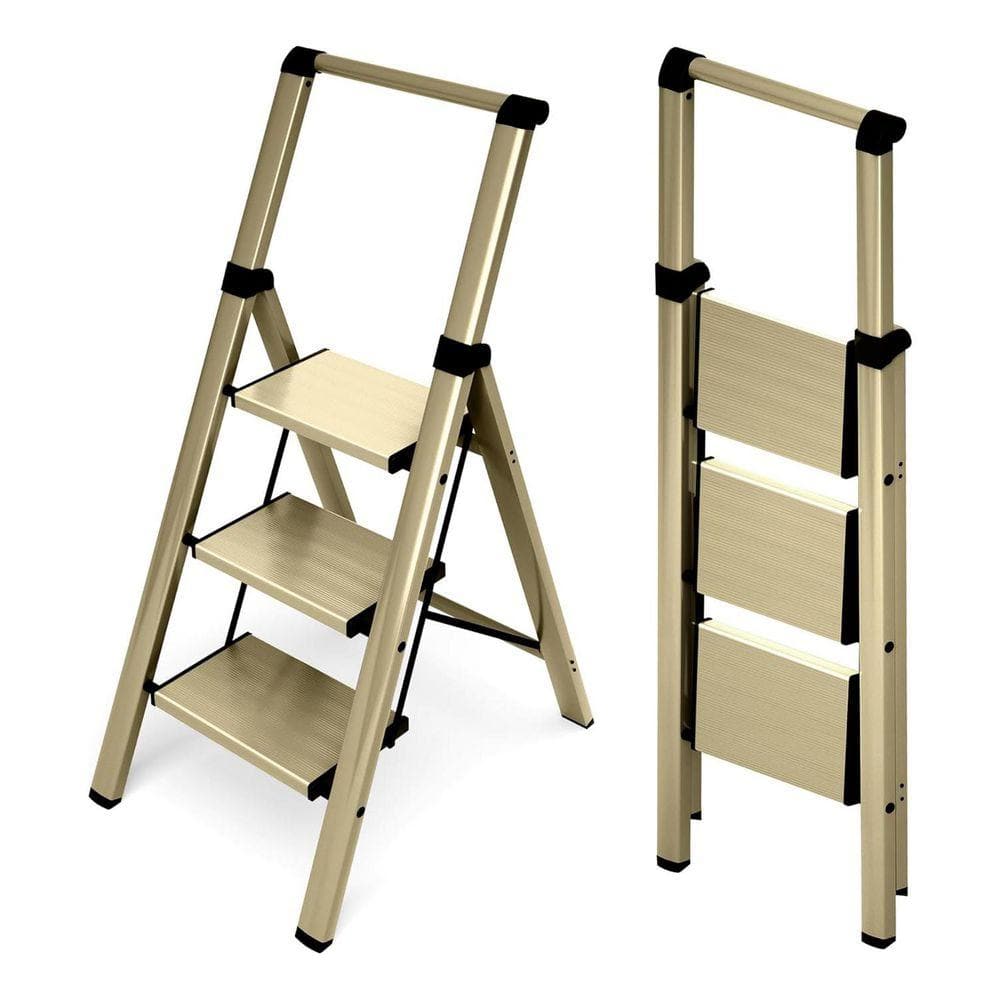 Justincity 3-Step Foldable Aluminum-Step Ladder with Handgrip Anti-Slip ...