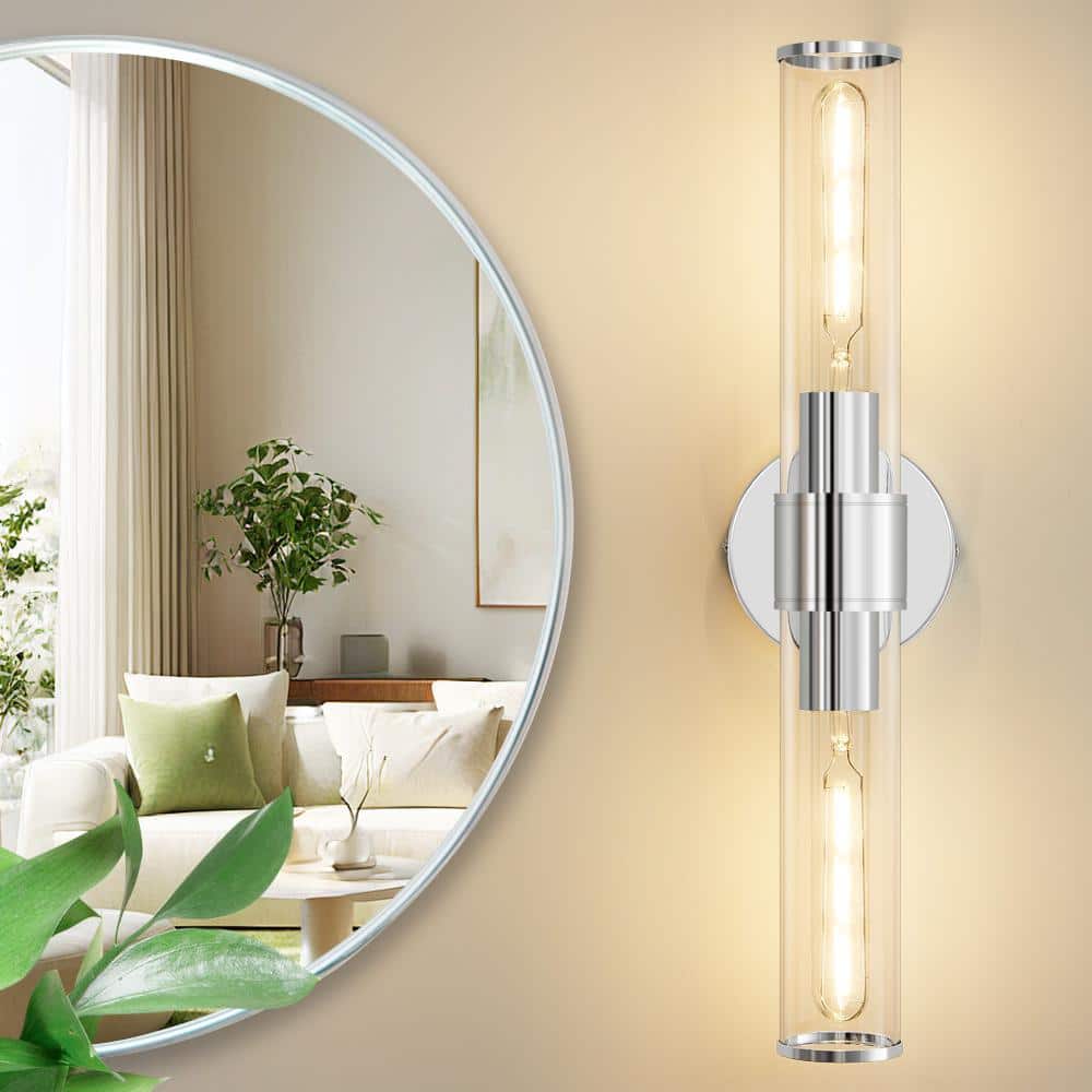 Deyidn 19.84 in. 2-Light Chrome Vanity Lights Fixtures with Clear Glass ...