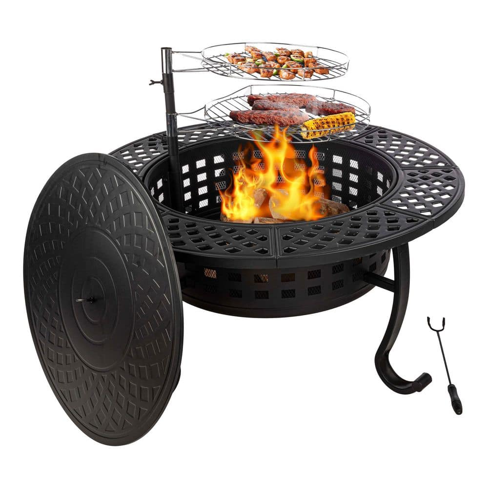 Pure Garden 37 in. Outdoor Fire Pit with 2 Grills 50-LG1478 - The Home ...