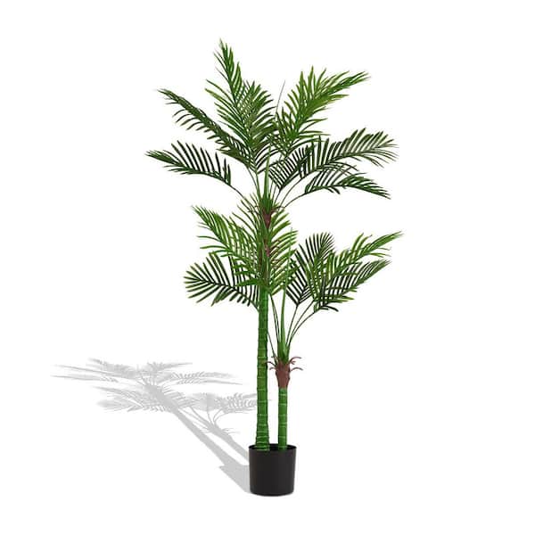 INNOBULE 6 ft. Artificial Double Rod Loose Tail Palm Tree 18-Leaf Pot ...