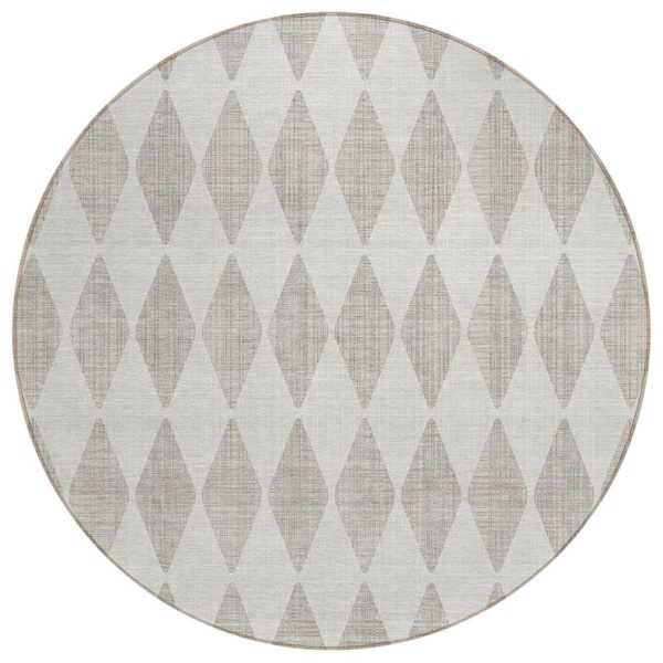 HomeRoots Beige 8 Round ft. Woven Geometric Polyester Round Indoor ...