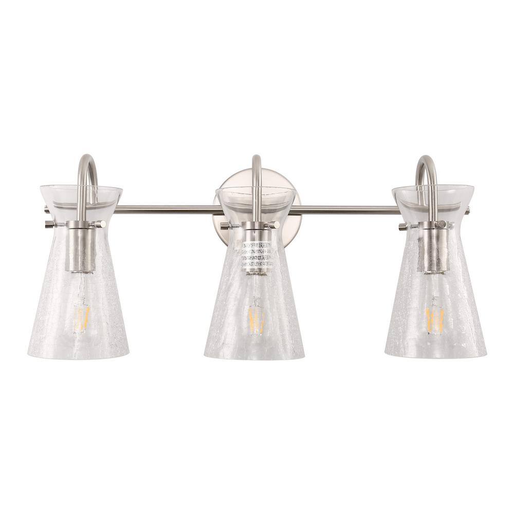 Briignite 24 in. 3-Light Brushed Nickel Vanity Light for Bathroom ...