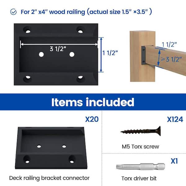 KIWDZFU Deck Railing Brackets Connectors Rail Support Kit for 2x4 Wood ...