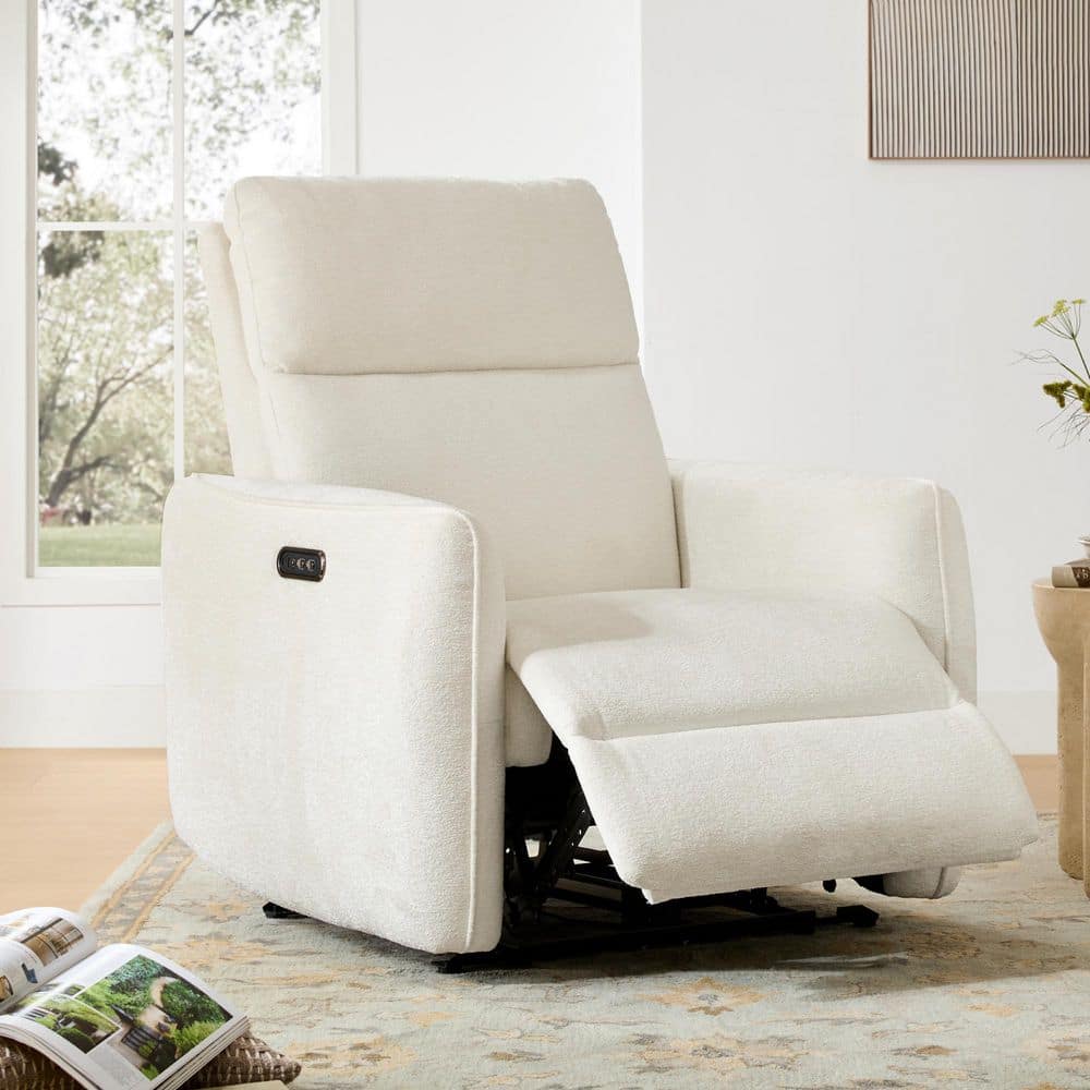 Spruce & Spring Lyra Cream Fabric Dual Motor Power Recliner with Power ...