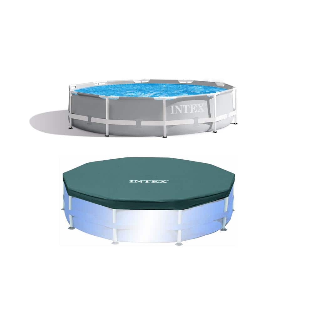 Intex 10 ft. x 30 in. Round Above Ground Swimming Pool and 10 ft. Round ...