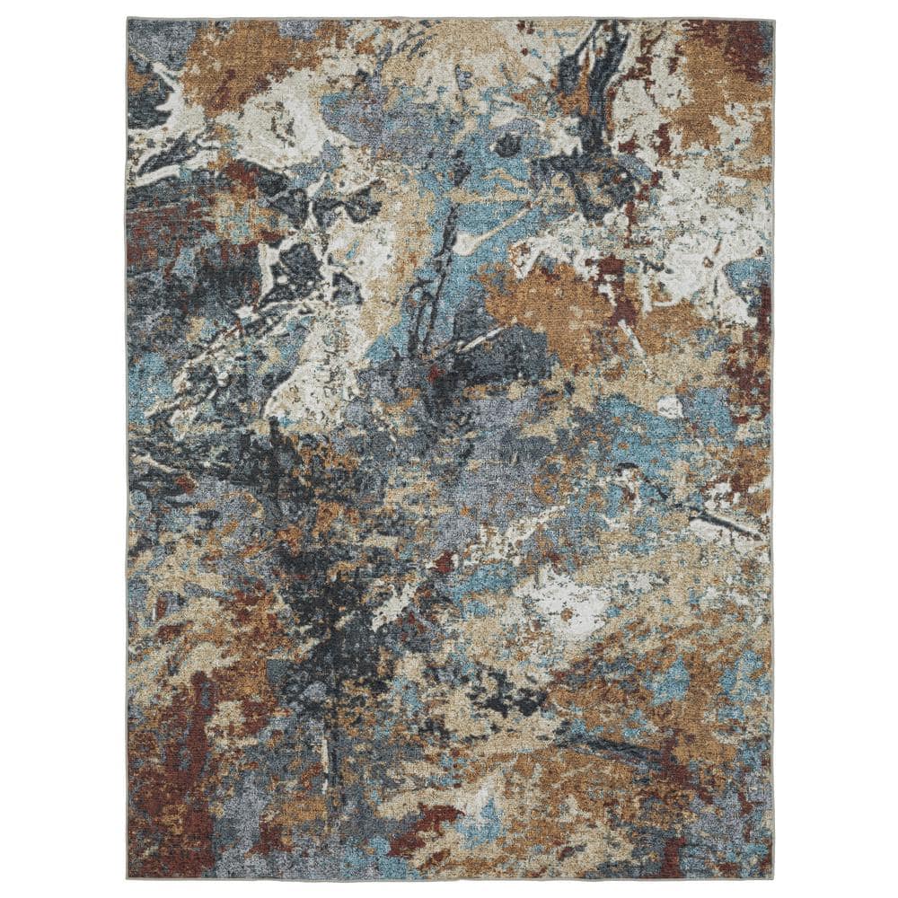 AVERLEY HOME Summit Blue/Rust 4 ft. x 6 ft. Abstract Earth Polyester ...